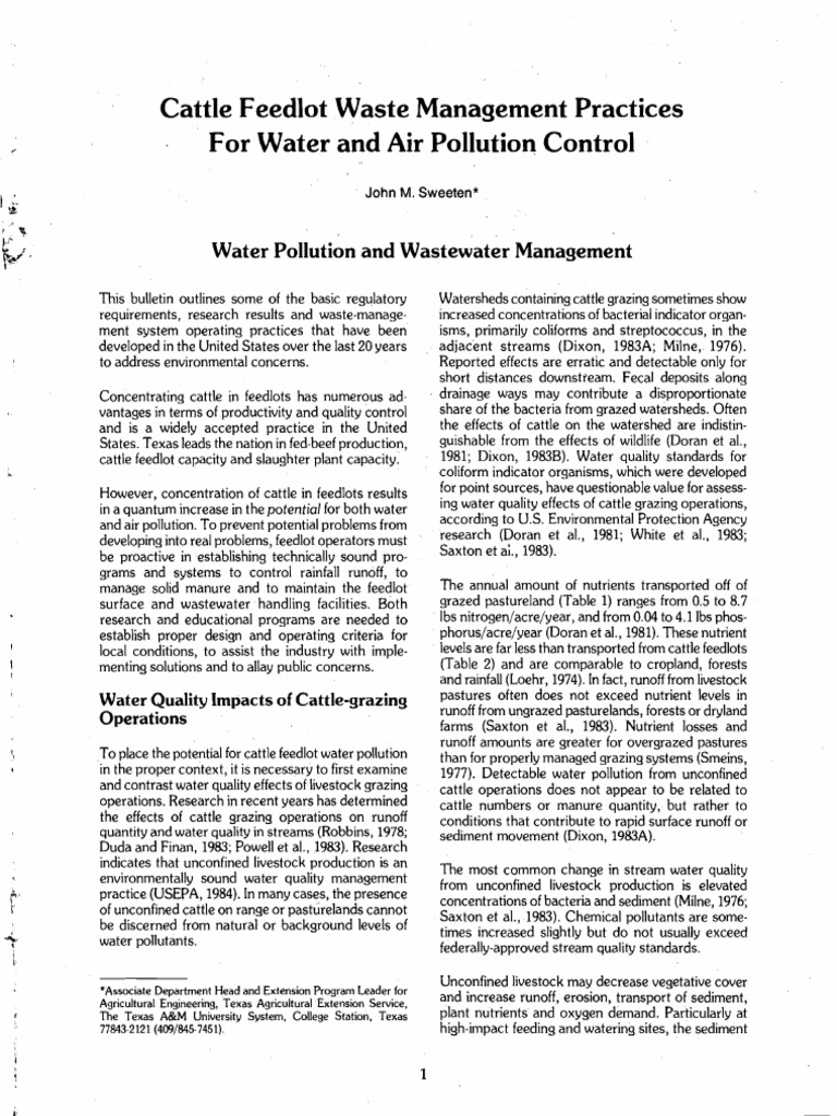 Cattle Feedlot Waste Management Practices for Water Quality | PDF ...