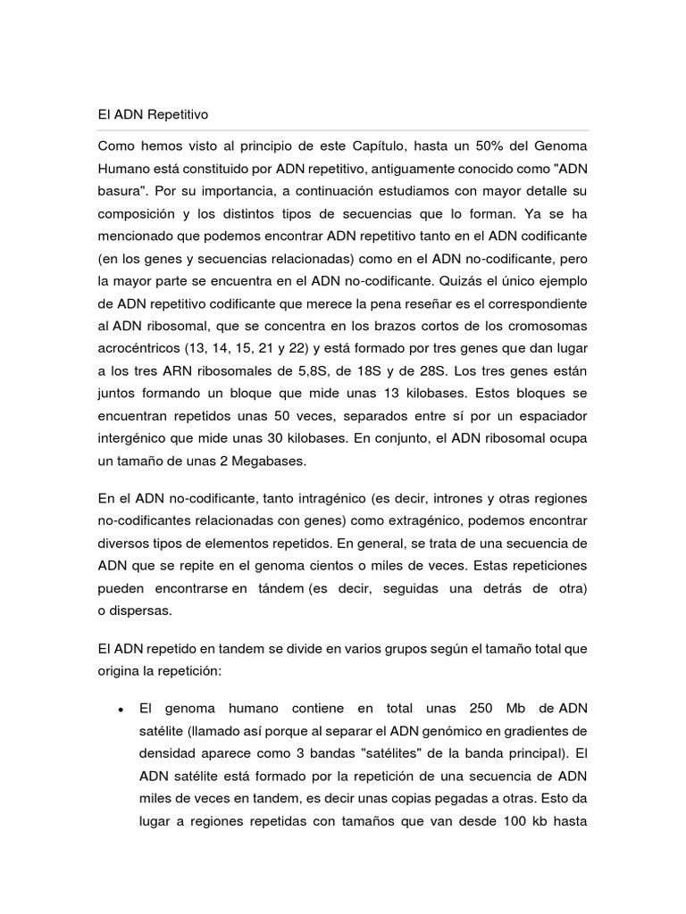 Adn Repetitivo Satelite | PDF | Genoma humano | Adn