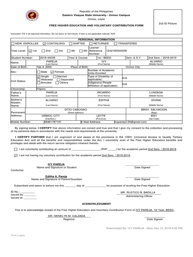 Free Education Form For IVY | PDF | Government | Social Institutions