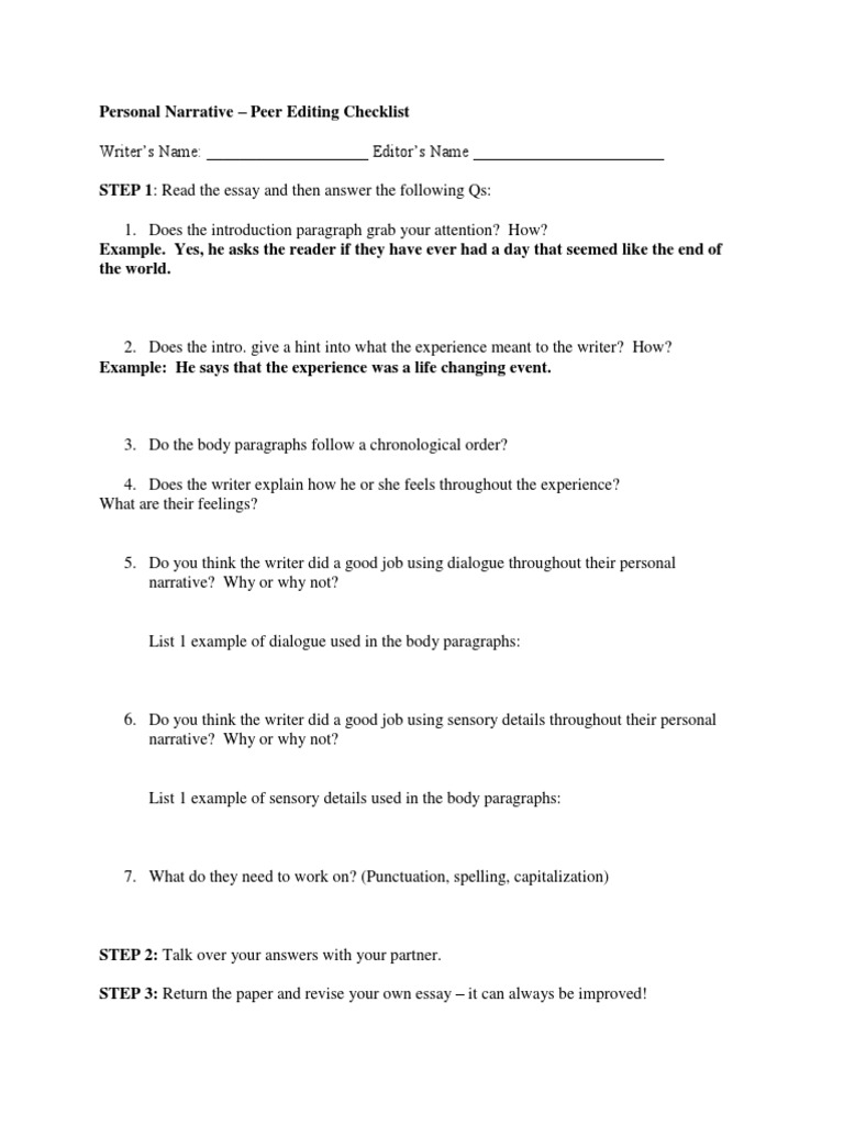 Peer Edit Worksheet | PDF