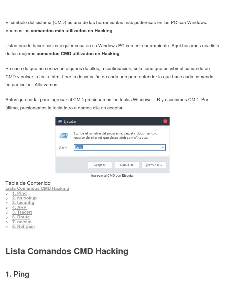 Comandos de CMD | Descargar gratis PDF | Dirección IP | Usuario ...
