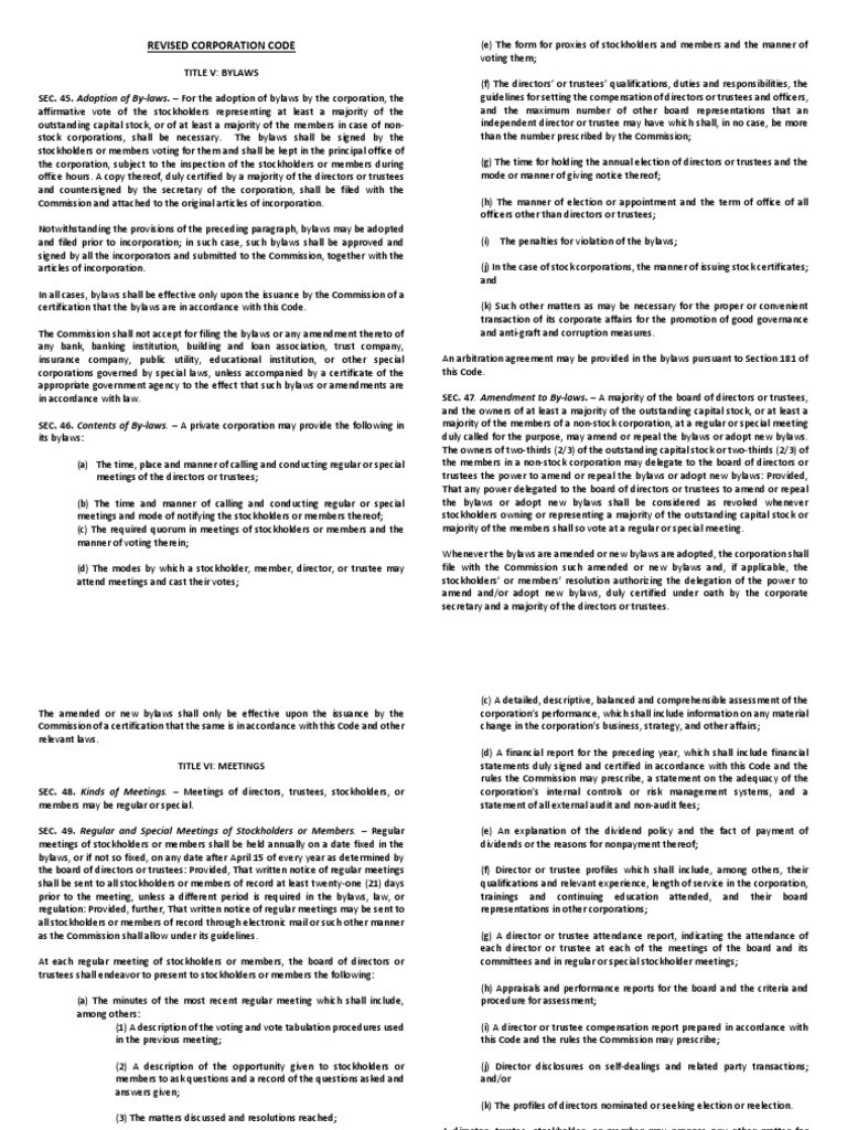 Revised Corporation Code (Sec. 45-139) | PDF | Board Of Directors ...