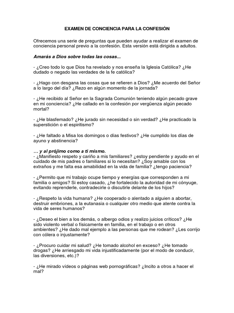 Examen de Conciencia para La Confesión | PDF | Pecado | Fe