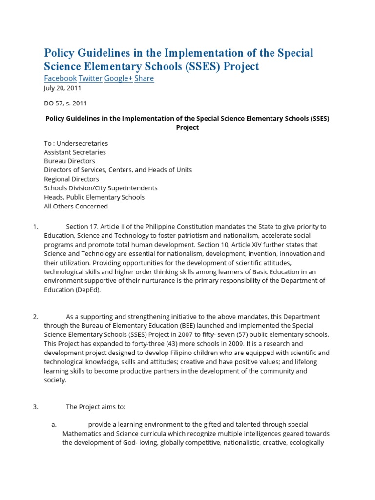 Policy Guidelines in The Implementation of The Special Science ...