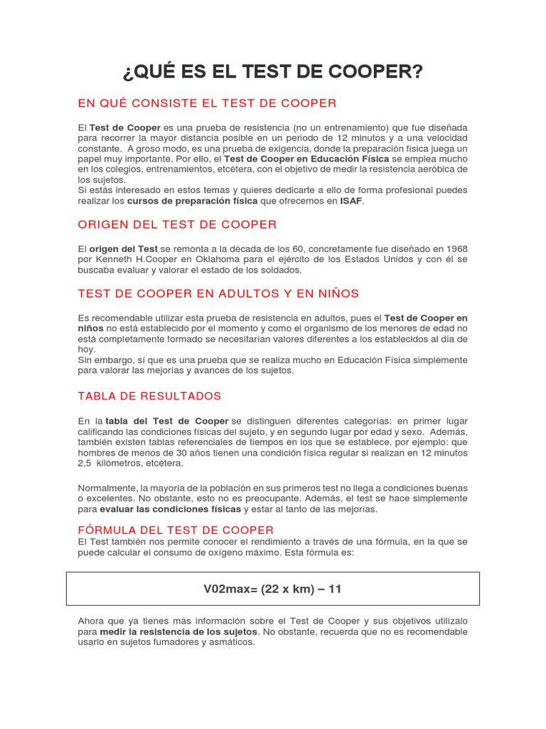 Qué Es El Test de Cooper | PDF | Salud y bienestar