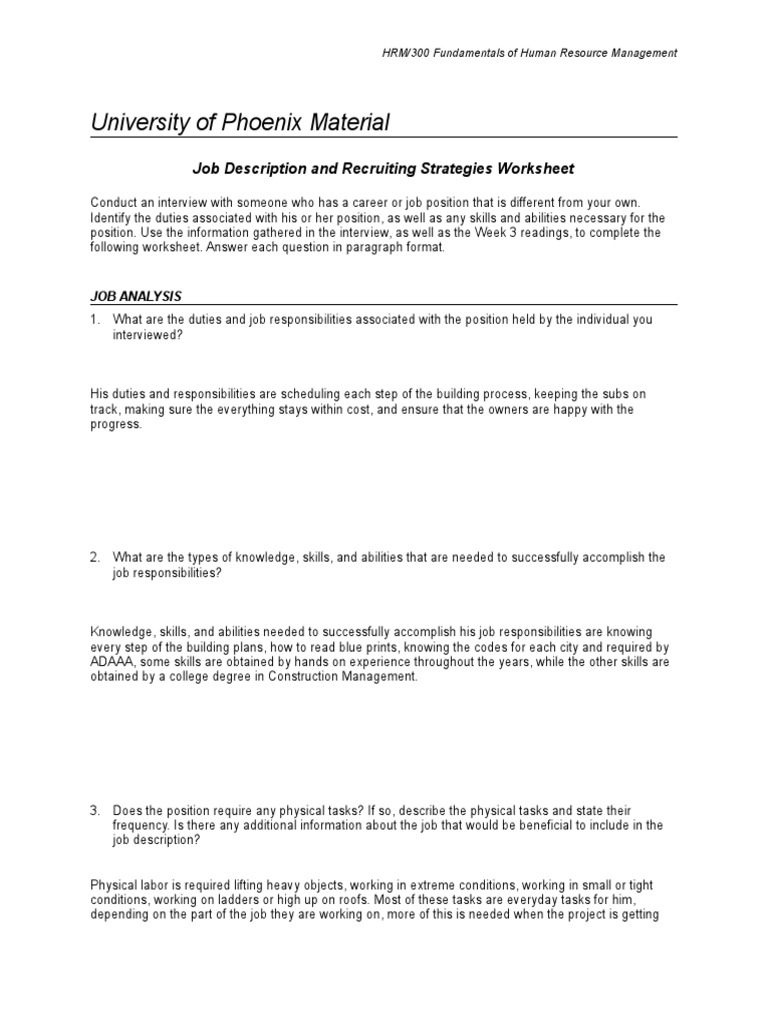 University of Phoenix Material: Job Description and Recruiting ...