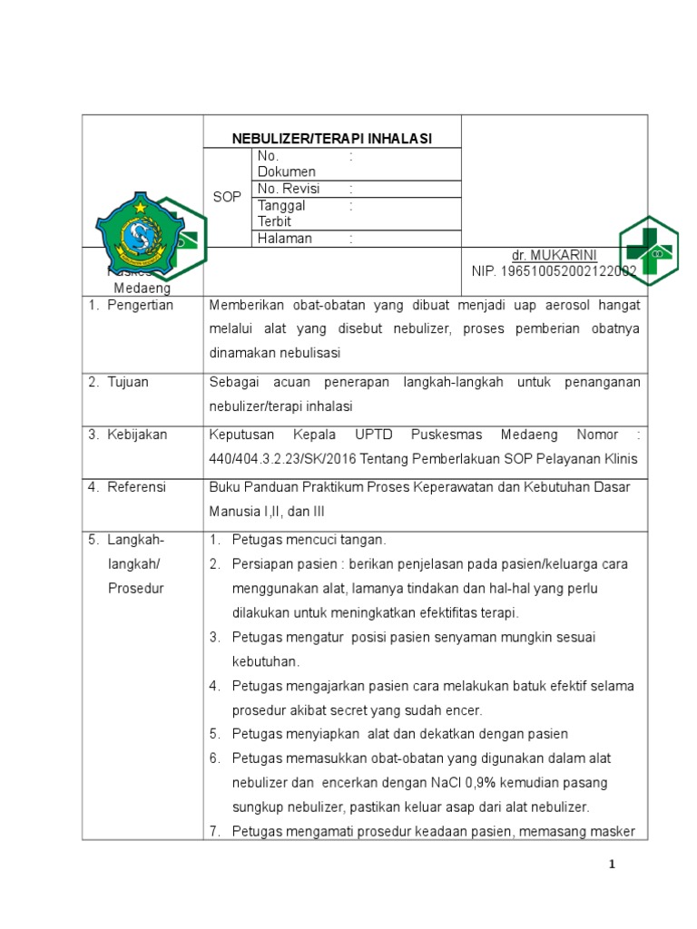 SOP Terapi Inhalasi Nebulizer | PDF
