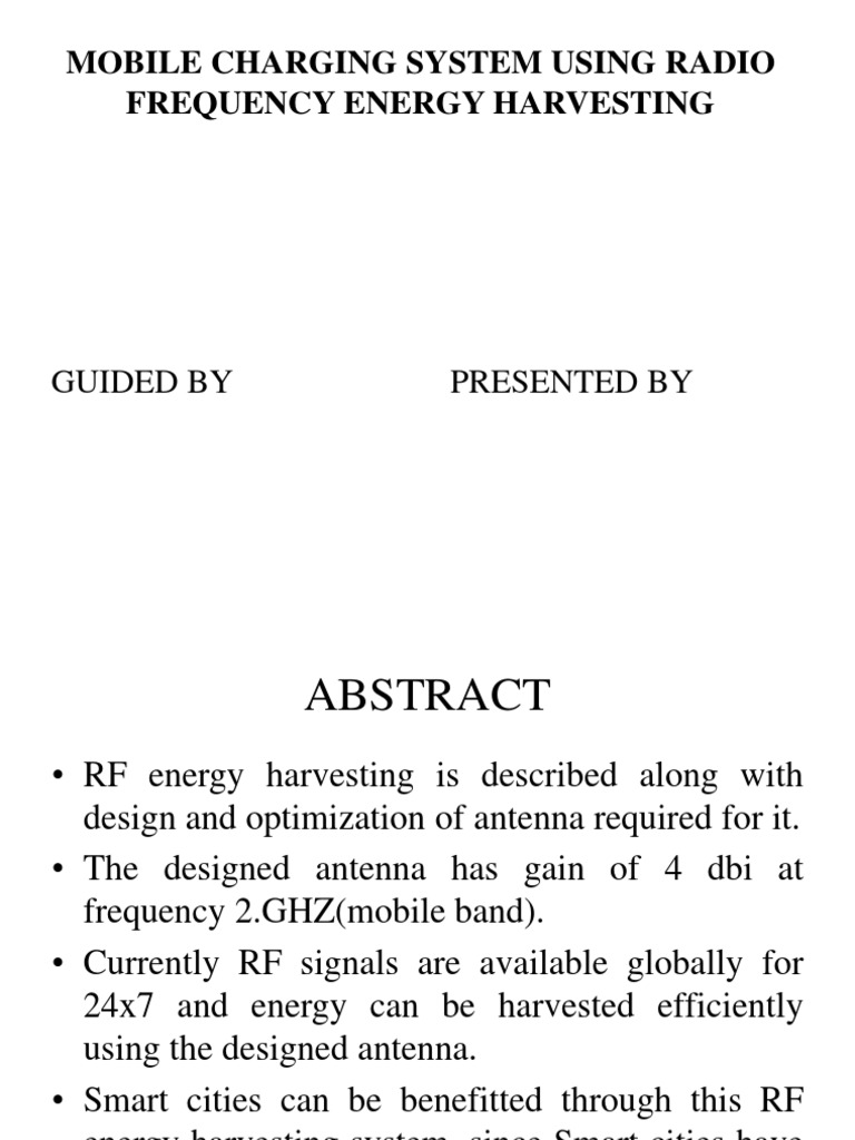 Mobile Charging System Using Radio Frequency Energy Harvesting | PDF ...