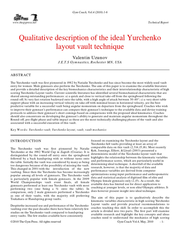 Qualitative Description of The Ideal Yurchenko Layout Vault Technique ...