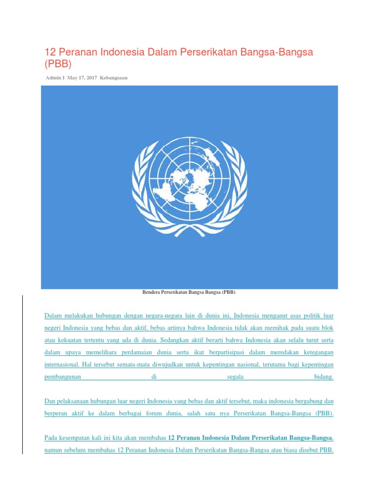 12 Peranan Indonesia Dalam Perserikatan Bangsa-Bangsa (PBB) : Admin I ...