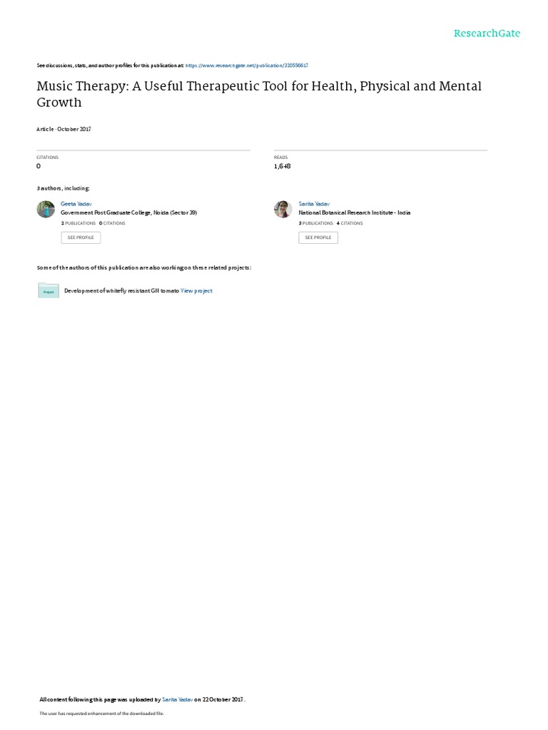 Music Therapy Research | Download Free PDF | Relaxation (Psychology) | Pain