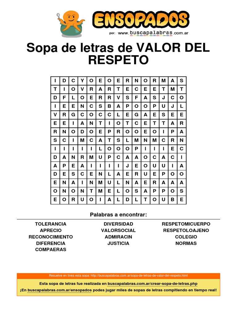 Sopa de Letras de Valor Del Respeto