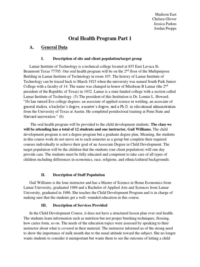 Oral Health Program | PDF | Oral Hygiene | Periodontology