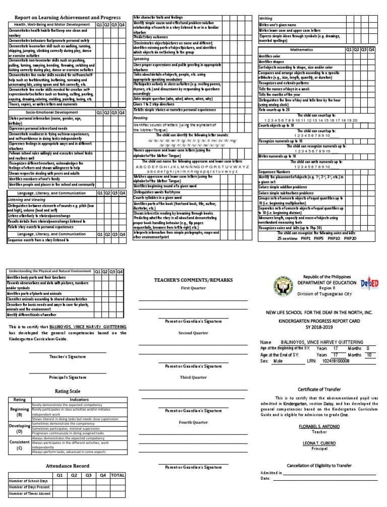 Kindergarten Progress Report Card | PDF | Letter Case | Word