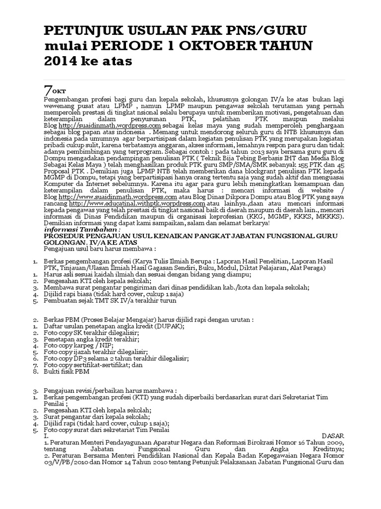 Petunjuk Usulan Pak Pns | PDF