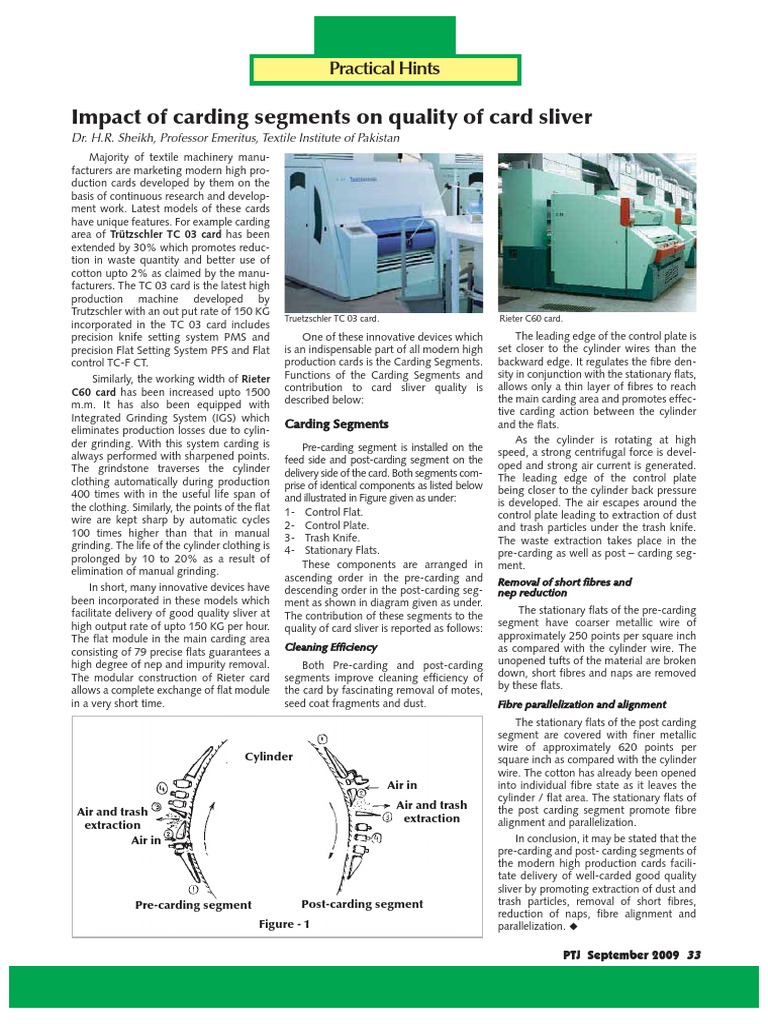 Impact of Carding Segments On Quality of Card Sliver: Practical Hints ...
