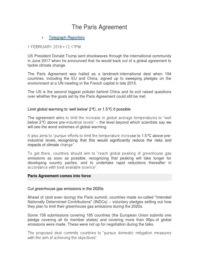 The Paris Agreement: Telegraph Reporters | PDF | Global Warming ...