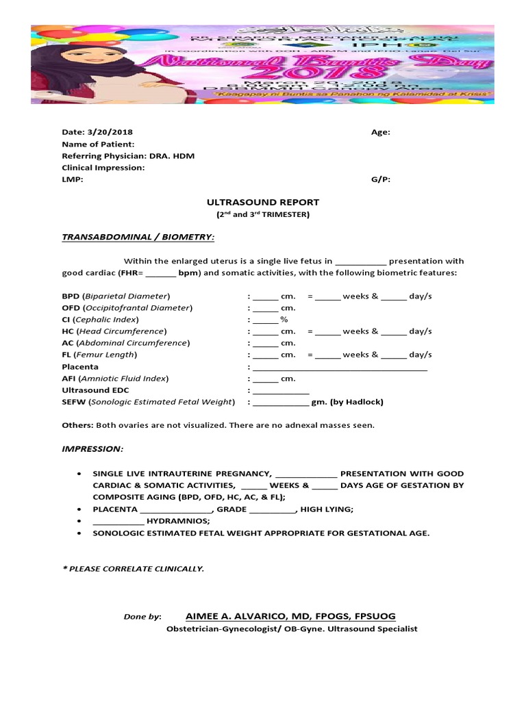 Ultrasound Report: Transabdominal / Biometry | PDF