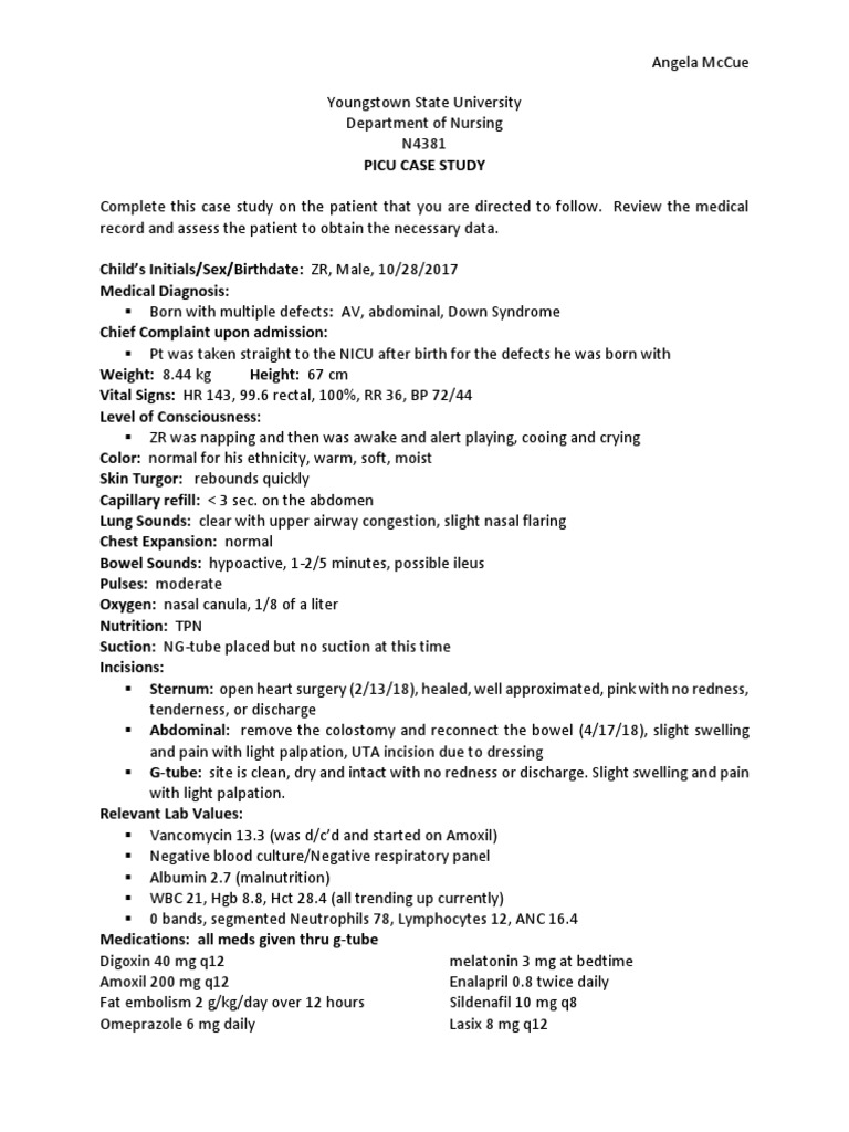 Picu Case Study | PDF | Medical Specialties | Diseases And Disorders