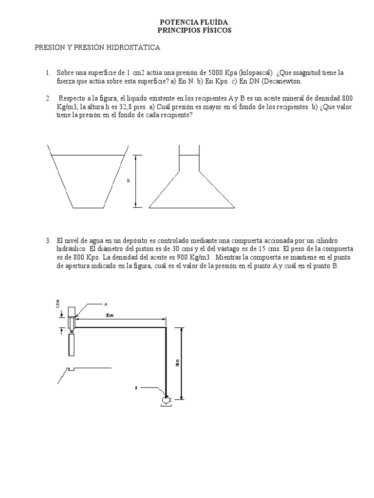Problemas Principios Físicos | PDF | Presión | Líquidos