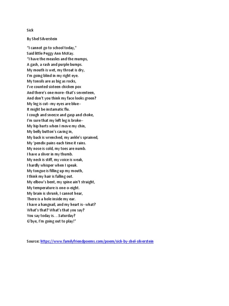 Shel Silverstein's "Sick | PDF