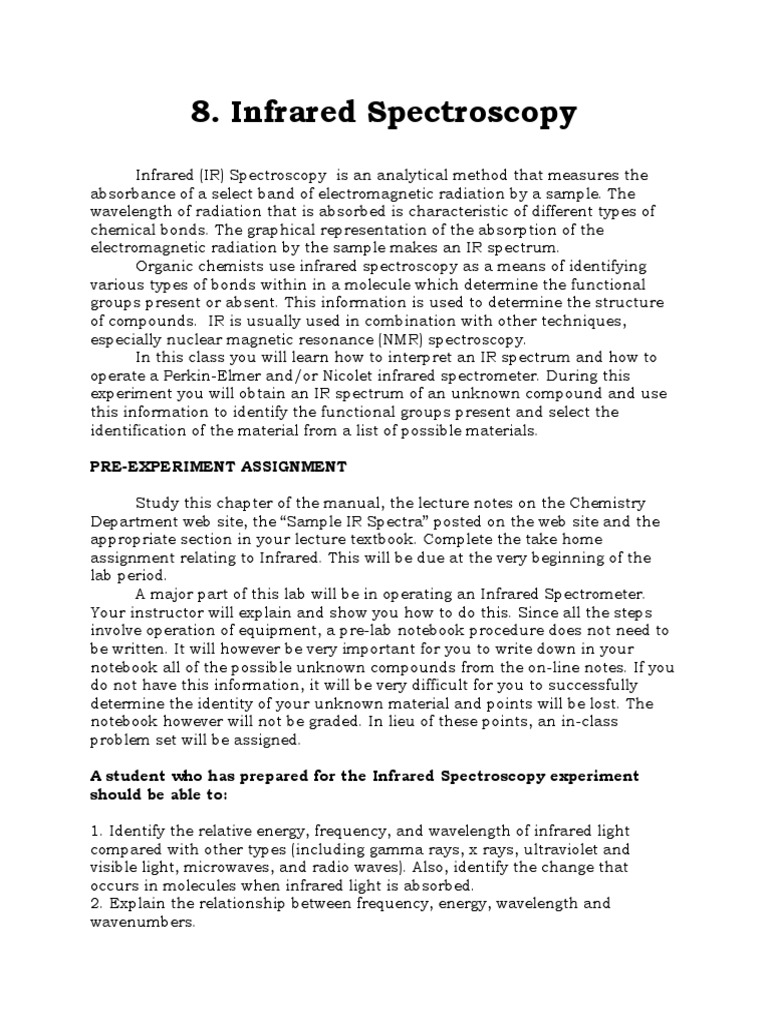 Infrared Spectroscopy Lab Guide | PDF | Infrared Spectroscopy ...