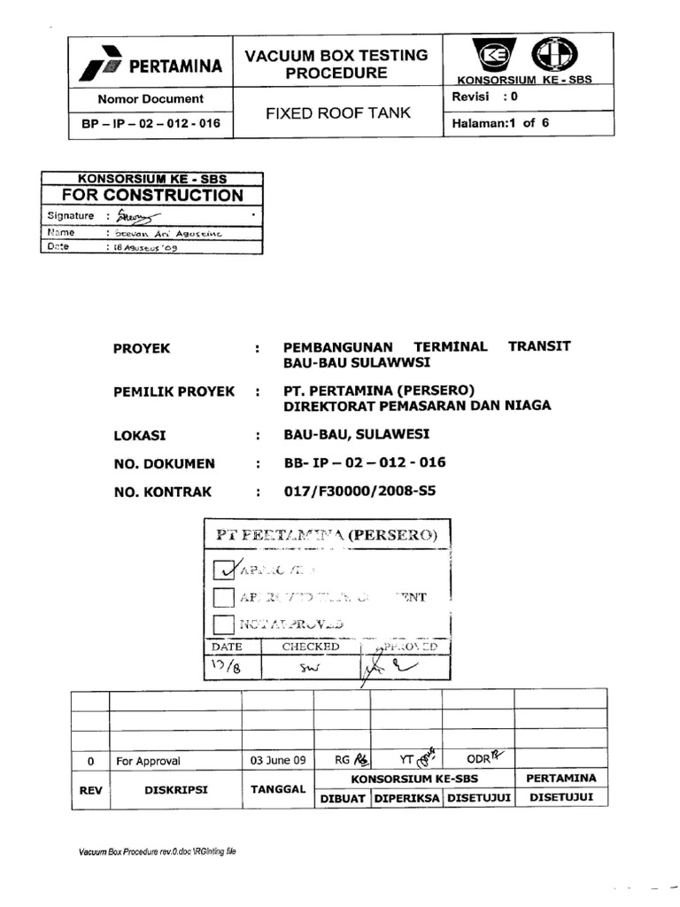 Vacuum Box Testing Prosedur (Fixed Roof Tank) | PDF