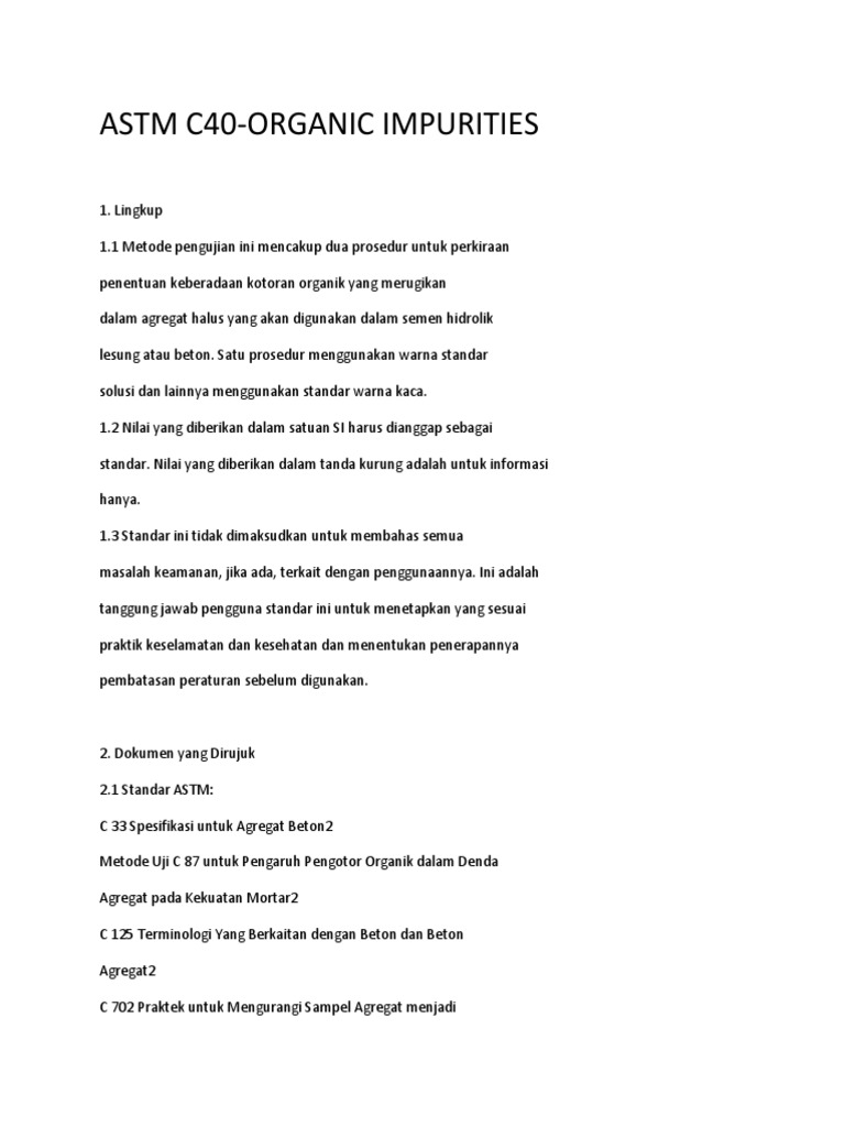 Astm C40-Organic Impurities | PDF