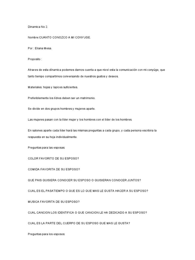 Dinamicas Para Parejas Pdf