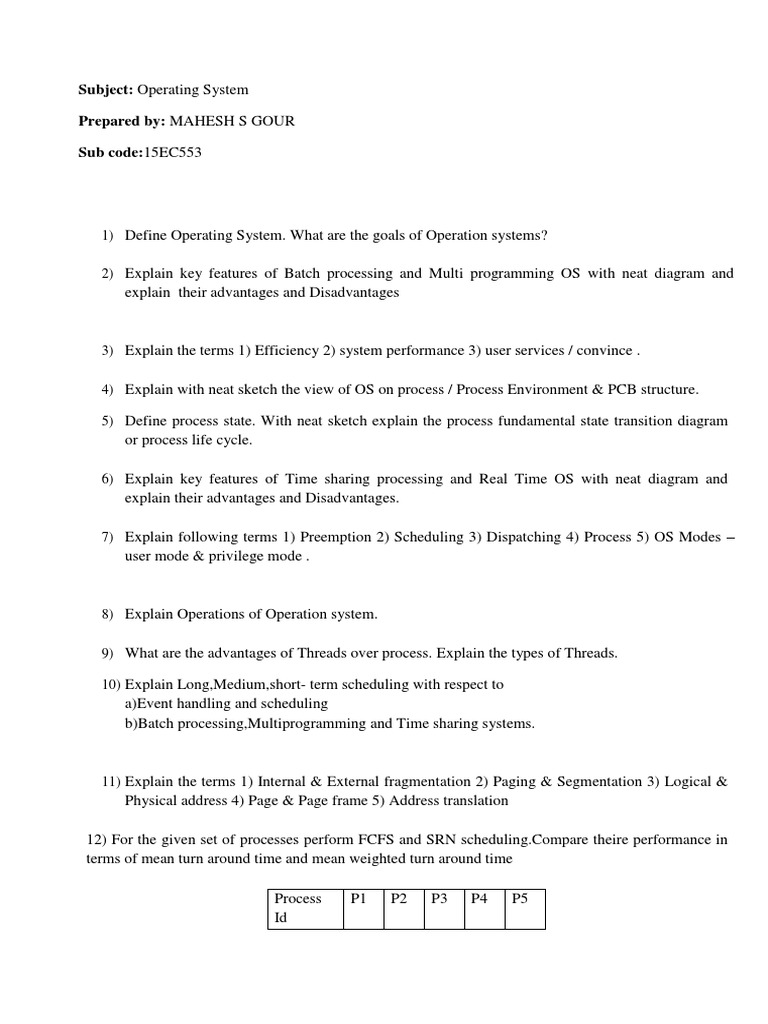 Operating Systems Question Bank and Solution | PDF | Message Passing | Thread (Computing)