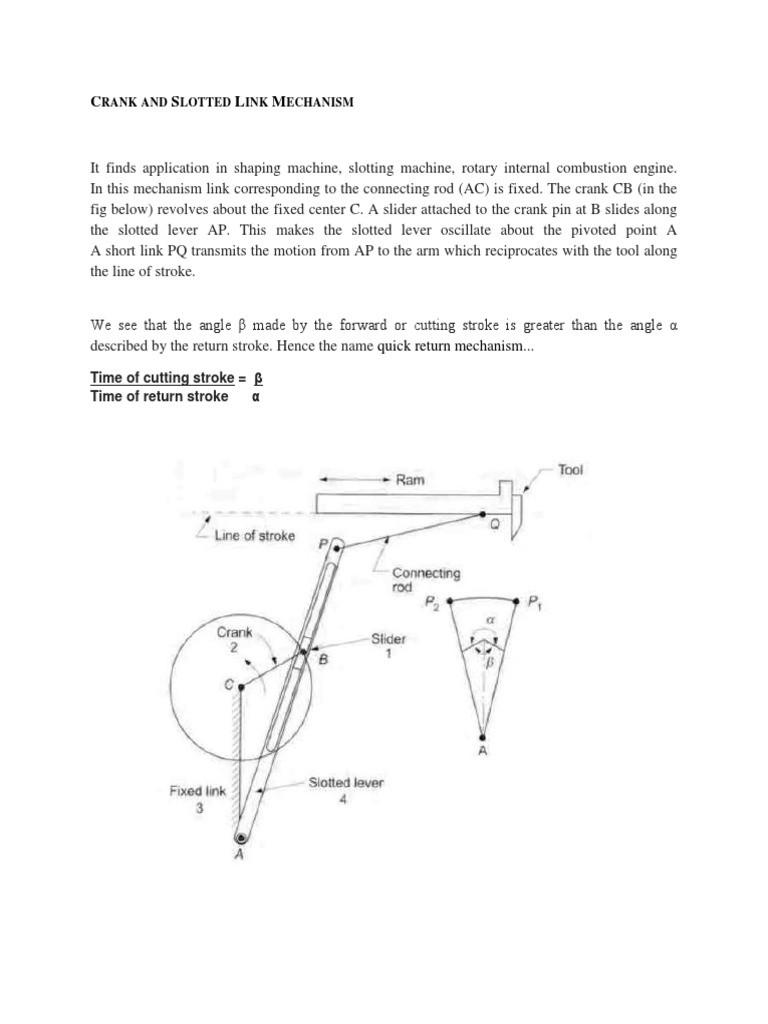 Crank and Slotted Link Mechanism | PDF | Machines | Gear