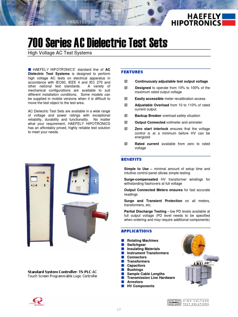 Haefely 700-Series 101617 Spec | PDF | Alternating Current | Capacitor