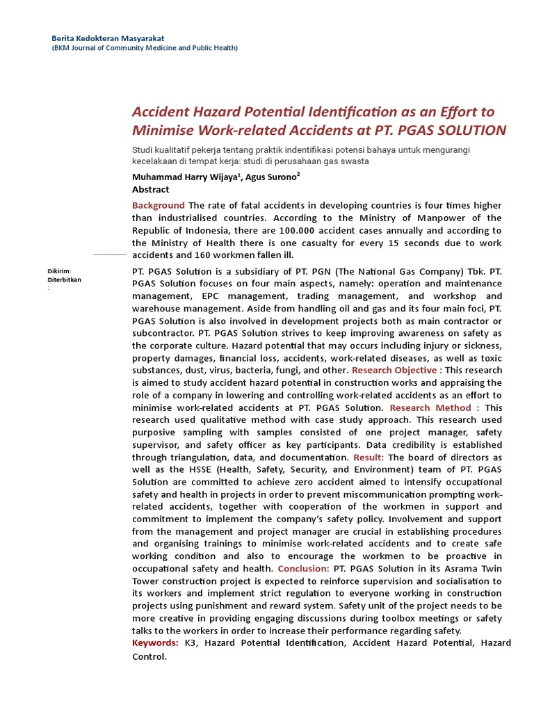 Accident Hazard Potential Identification As An Effort To Minimise Work ...