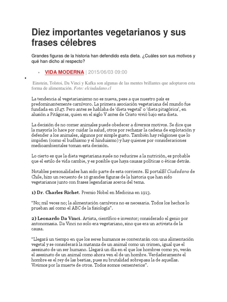 Diez Importantes Vegetarianos y Sus Frases Célebres | PDF ...