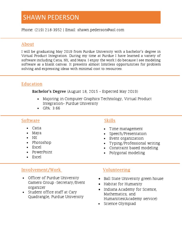 Shawn Pederson's Resume Overview | PDF