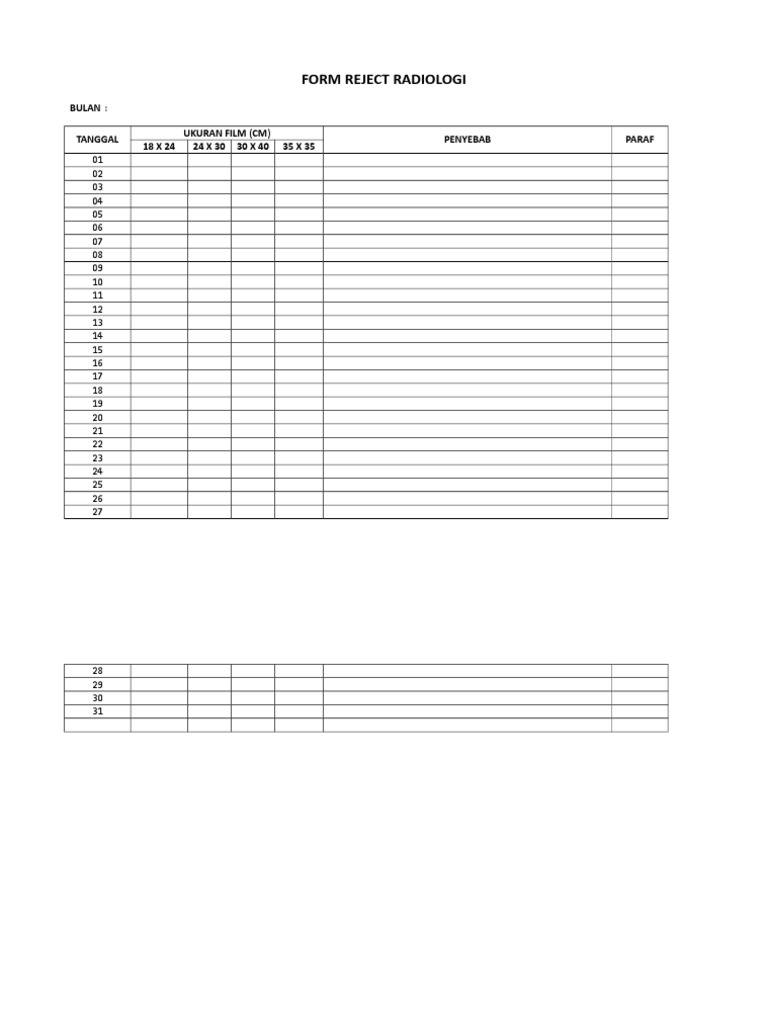 Form Reject Radiologi | PDF