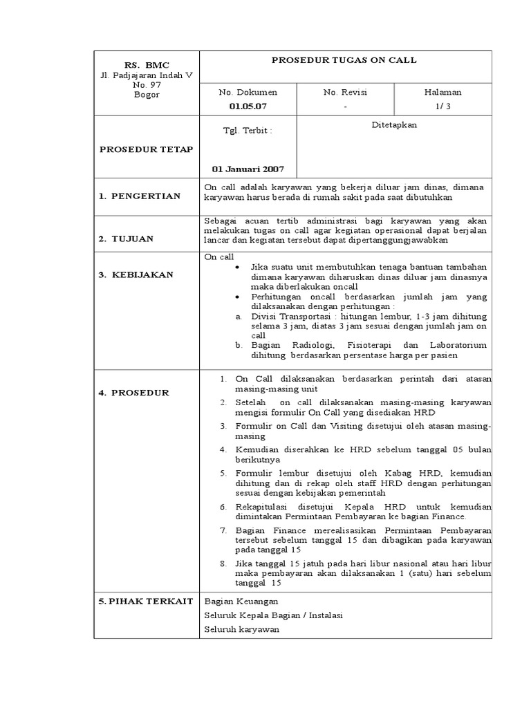 Sop On Call | PDF