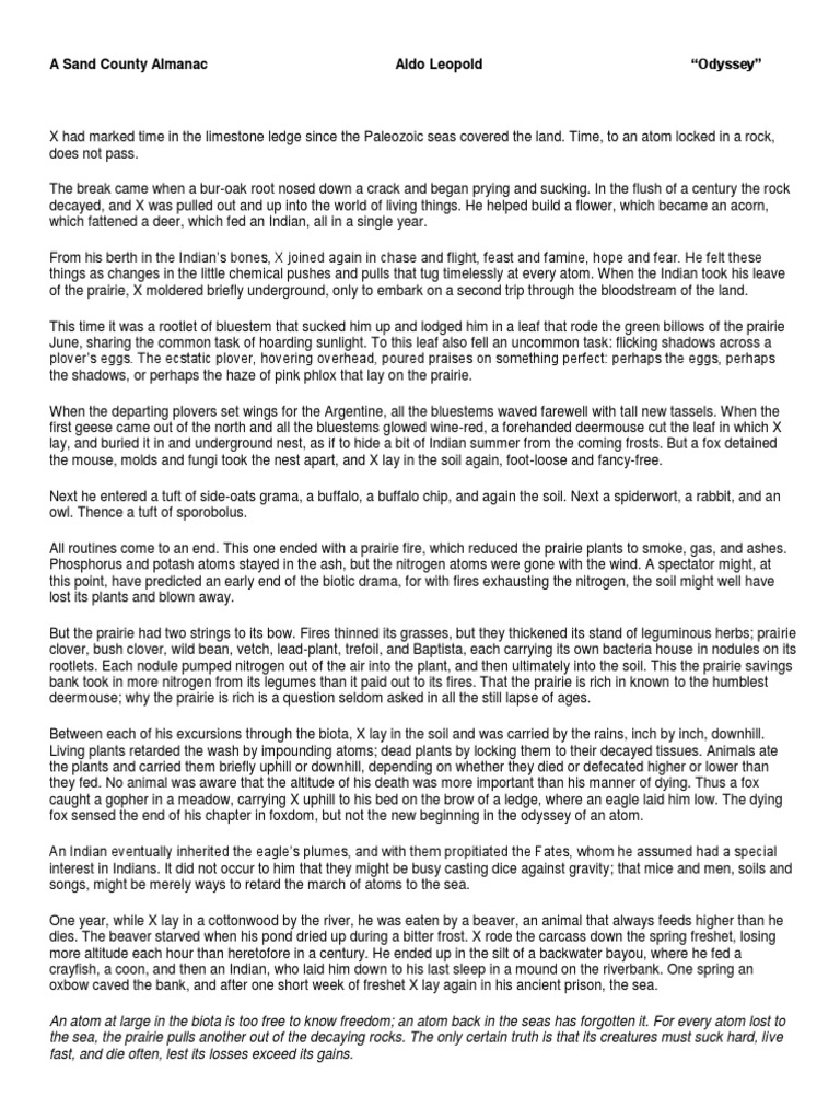 A Sand County Almanac Aldo Leopold "Odyssey" | PDF | Prairie | Soil