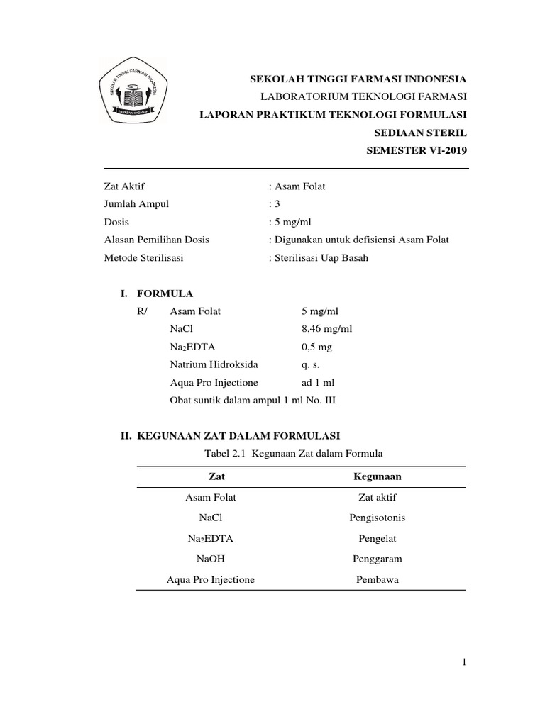 Laporan Injeksi Asam Folat | PDF