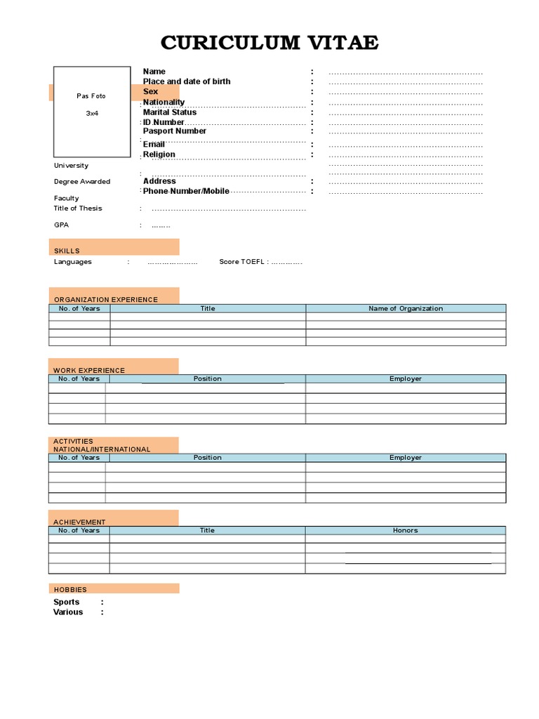 Blank Curriculum Vitae Template | PDF