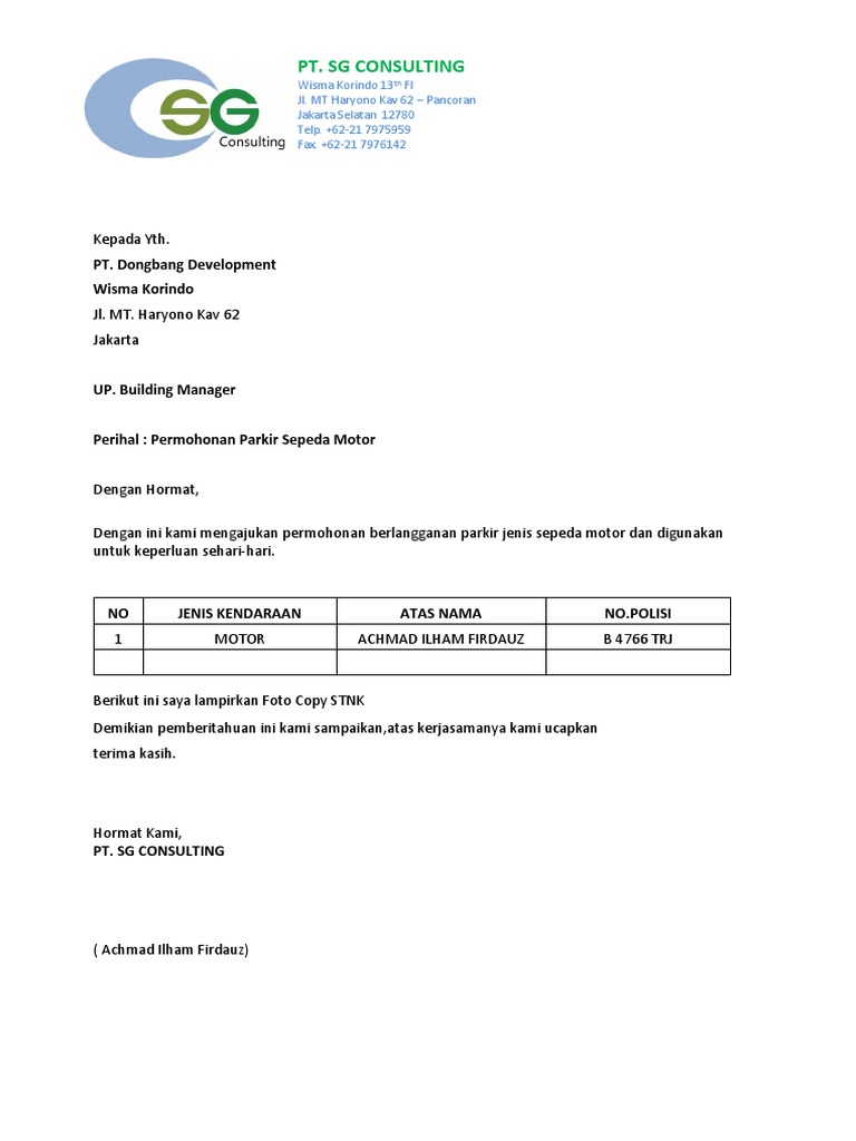 Surat Pengajuan Motor | PDF