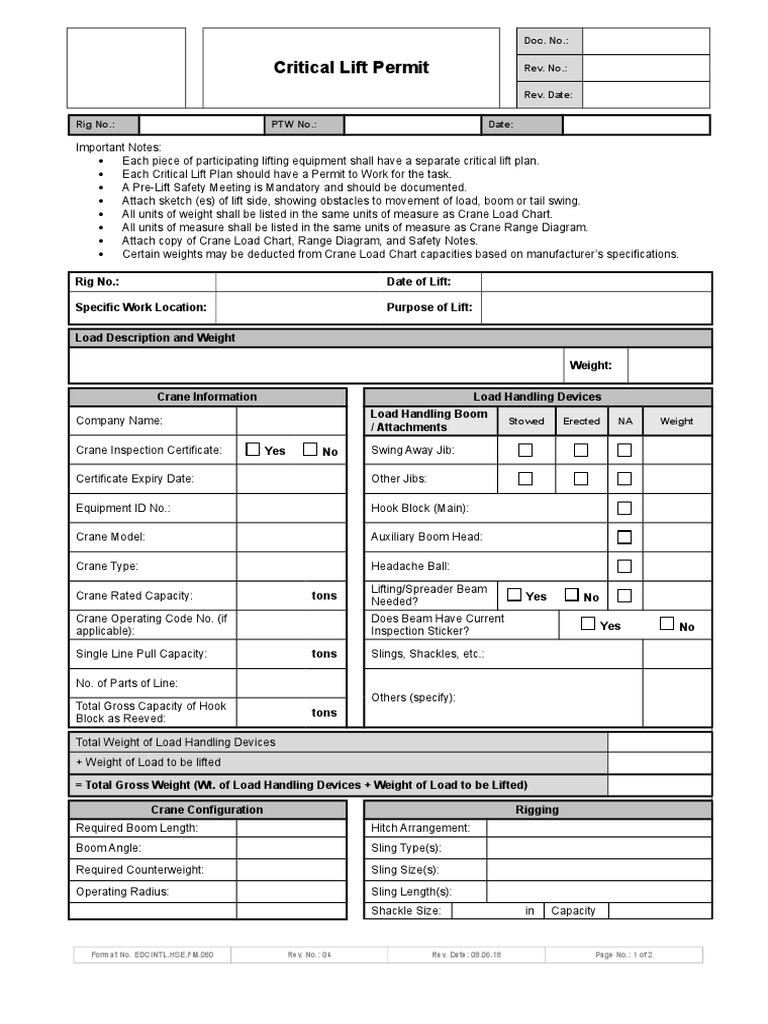 EDCINTL - hse.FM.080.R4-Critical Lift Permit Crane A | PDF | Crane ...