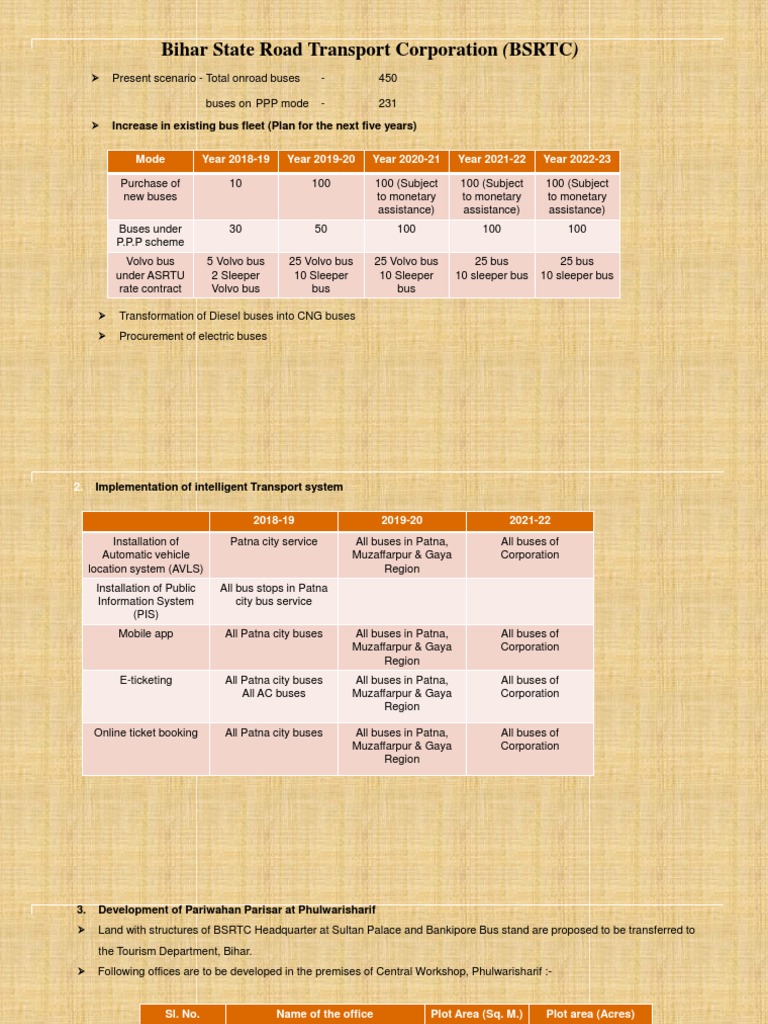 Bihar State Road Transport Corporation (BSRTC) : Increase in Existing Bus Fleet (Plan For The ...
