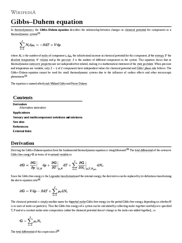 Gibbs-Duhem Equation PDF | PDF | Physical Sciences | Physics