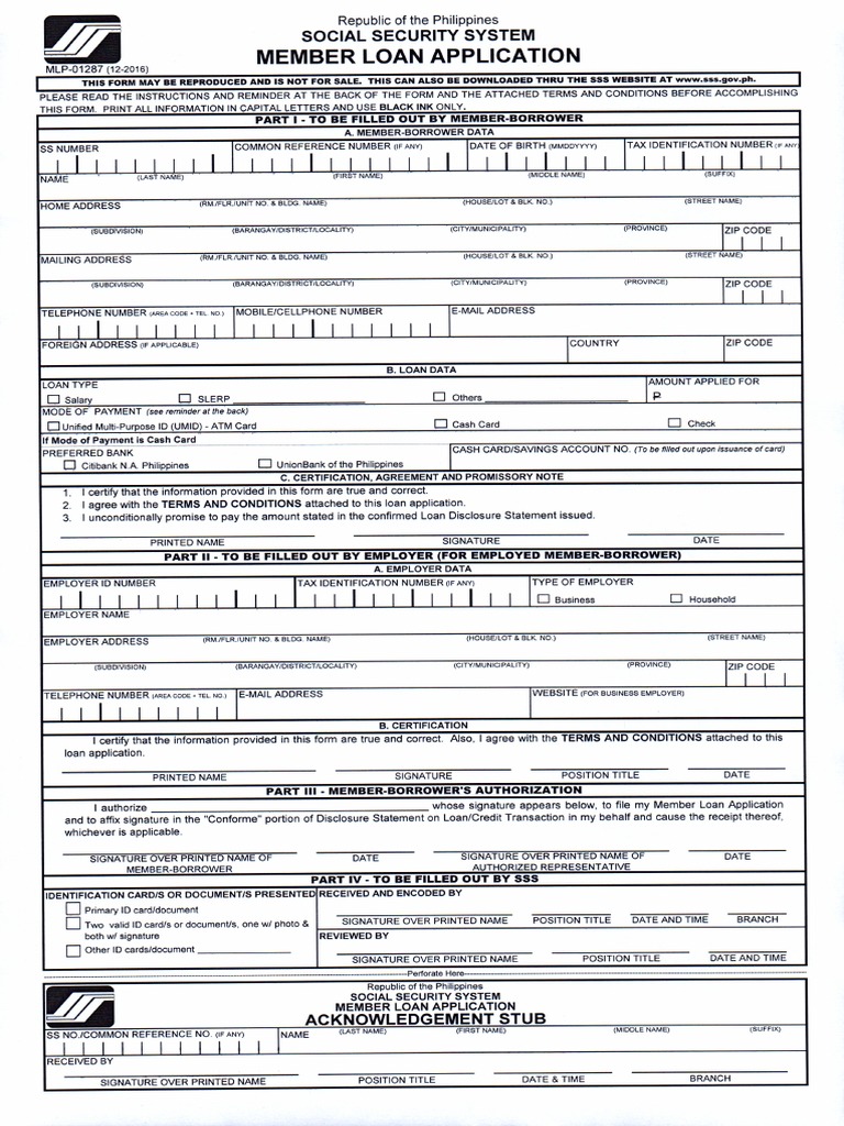 SS Forms Member Loan Application