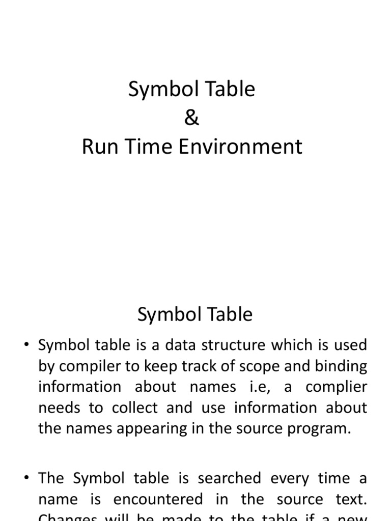 Symbol Table Run Time Environment | PDF | Scope (Computer Science ...