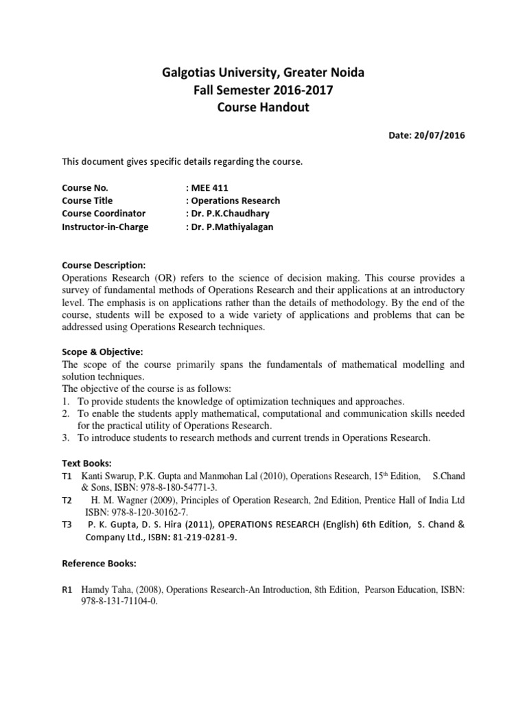 Galgotias University, Greater Noida Fall Semester 2016-2017 Course ...