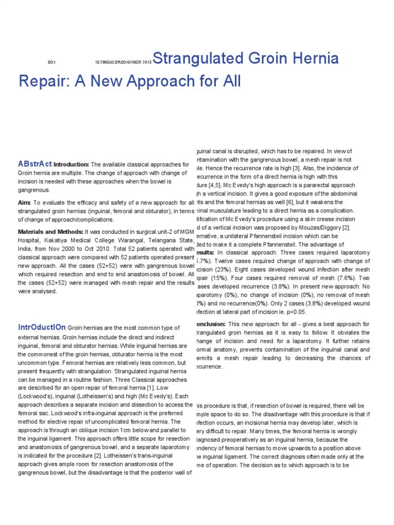 Strangulated Groin Hernia Repair: A New Approach For All: Abst T | PDF ...