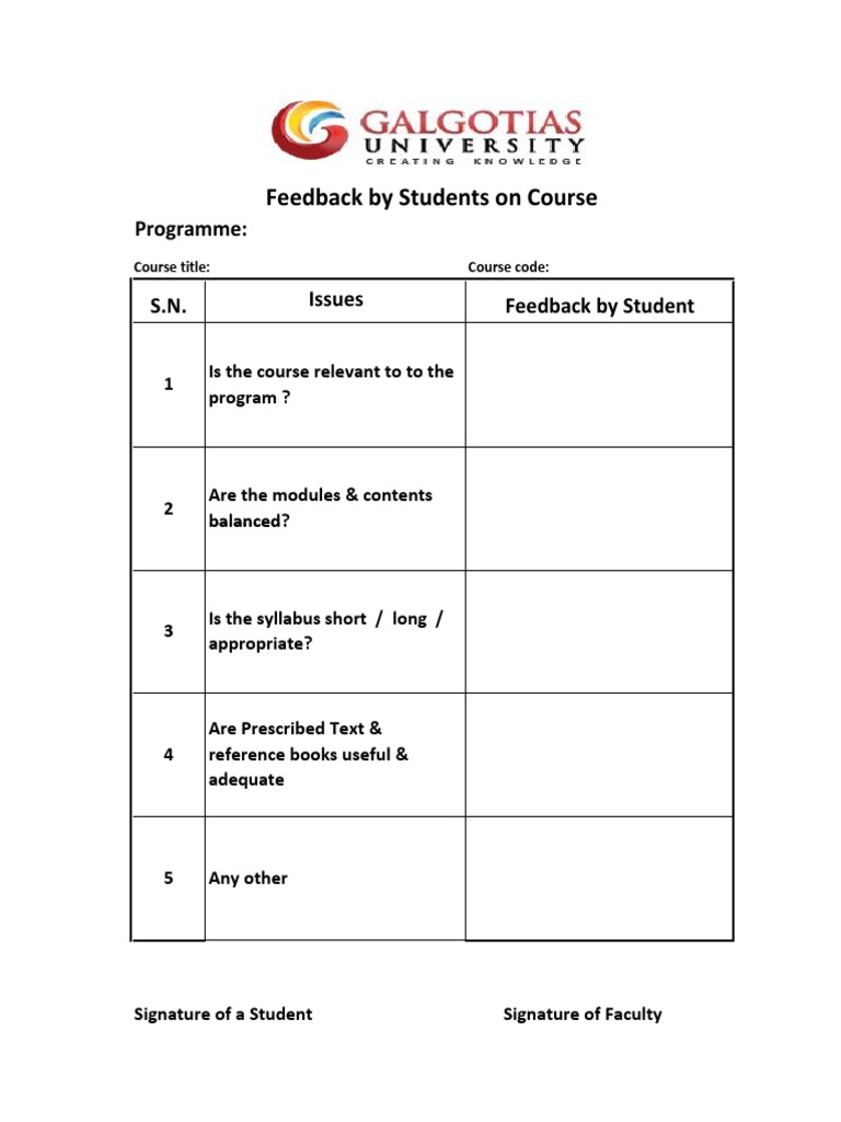 Course Feedback Evaluation Form | PDF