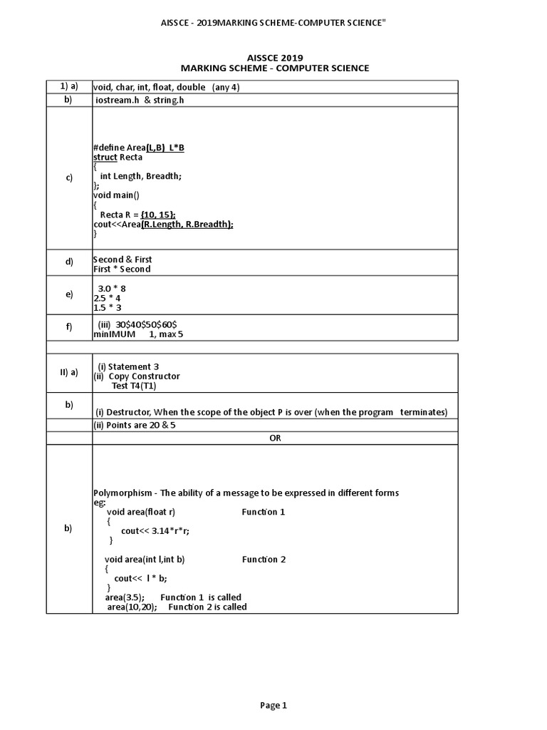 AISSCE 2019 Marking Scheme - Computer Science: Struct Recta | PDF | 4 G | Computer Engineering